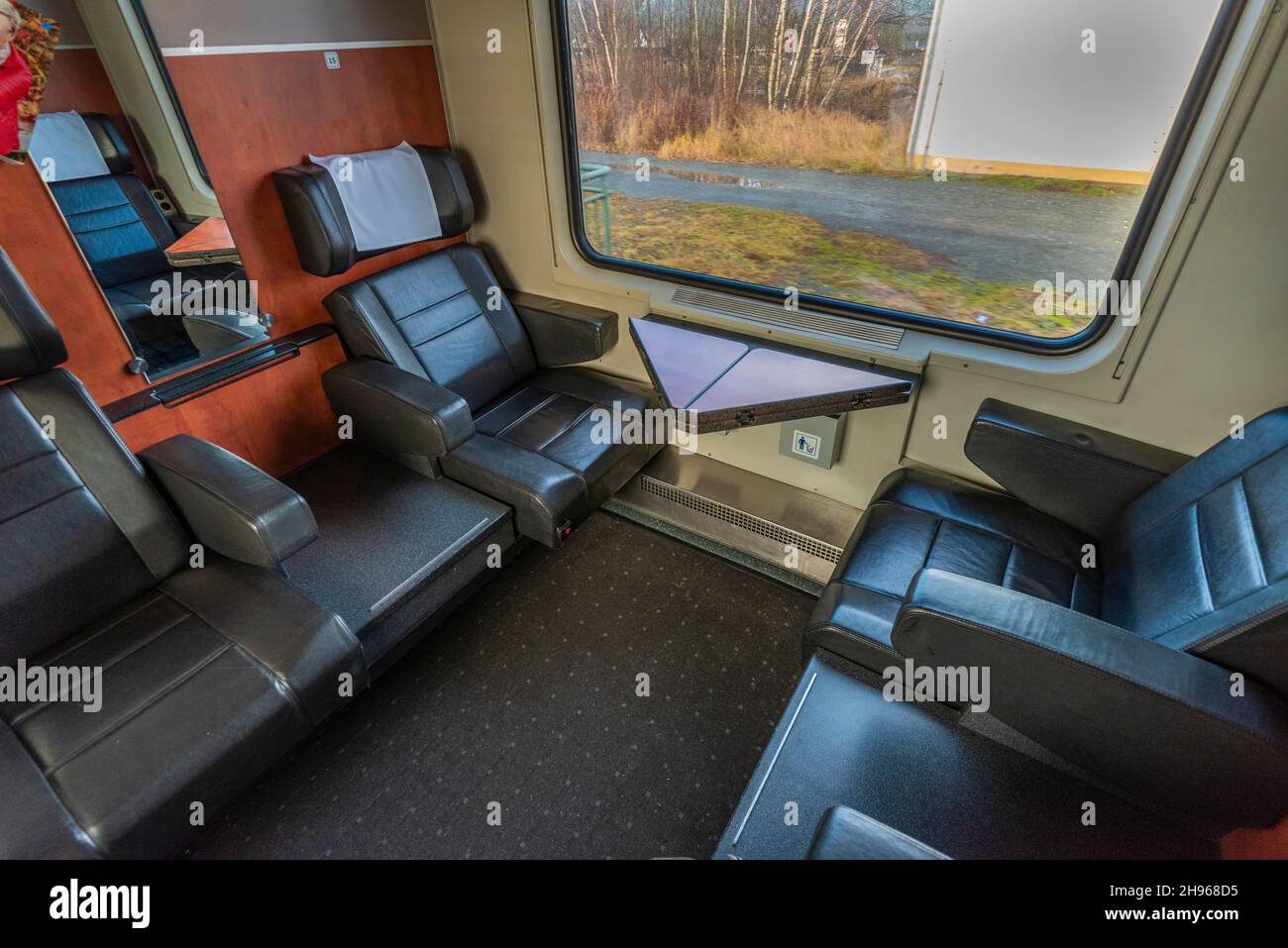 First class compartment in fast expres train in Czech republic Stock ...
