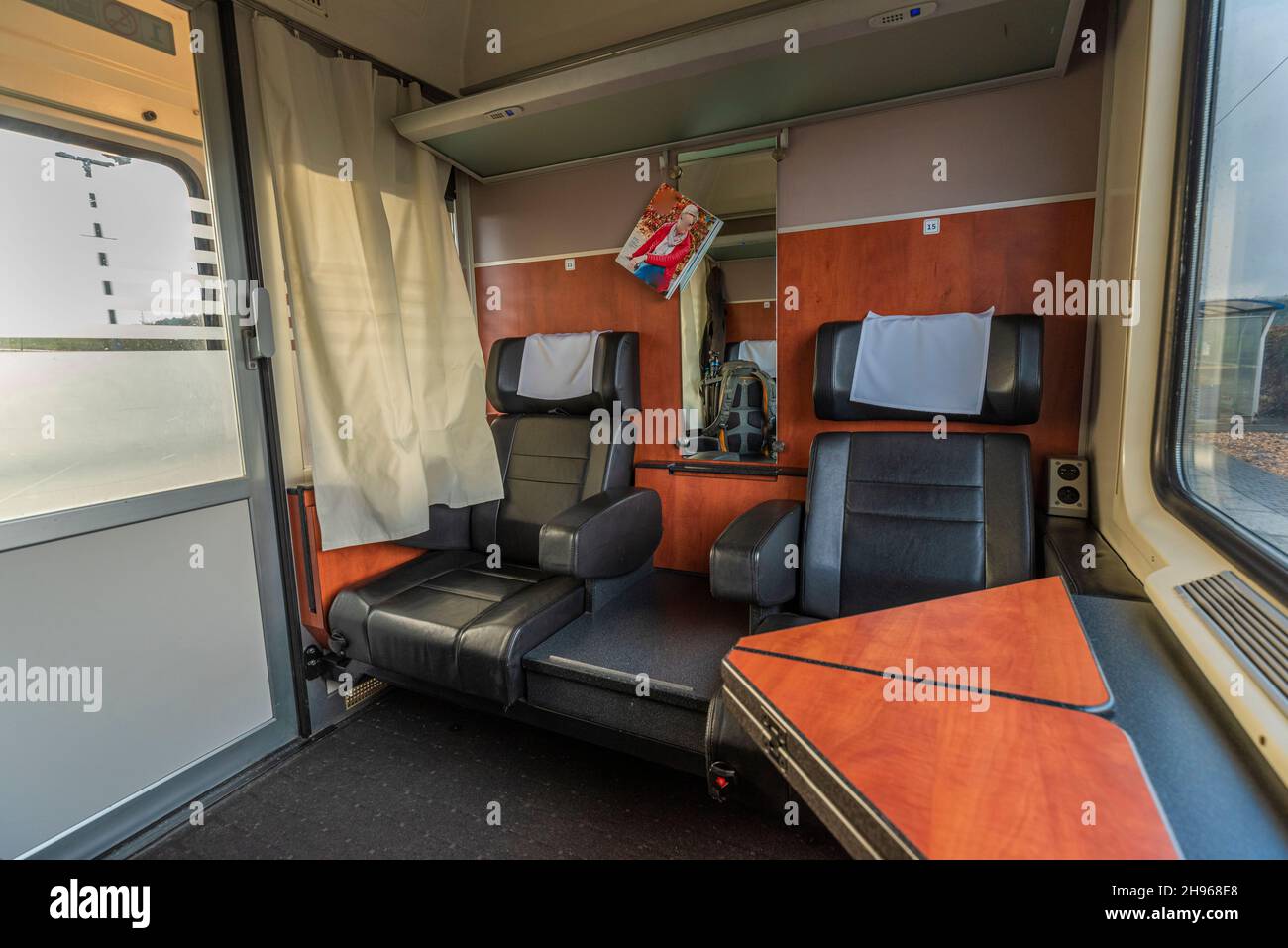 First class compartment in fast expres train in Czech republic Stock ...