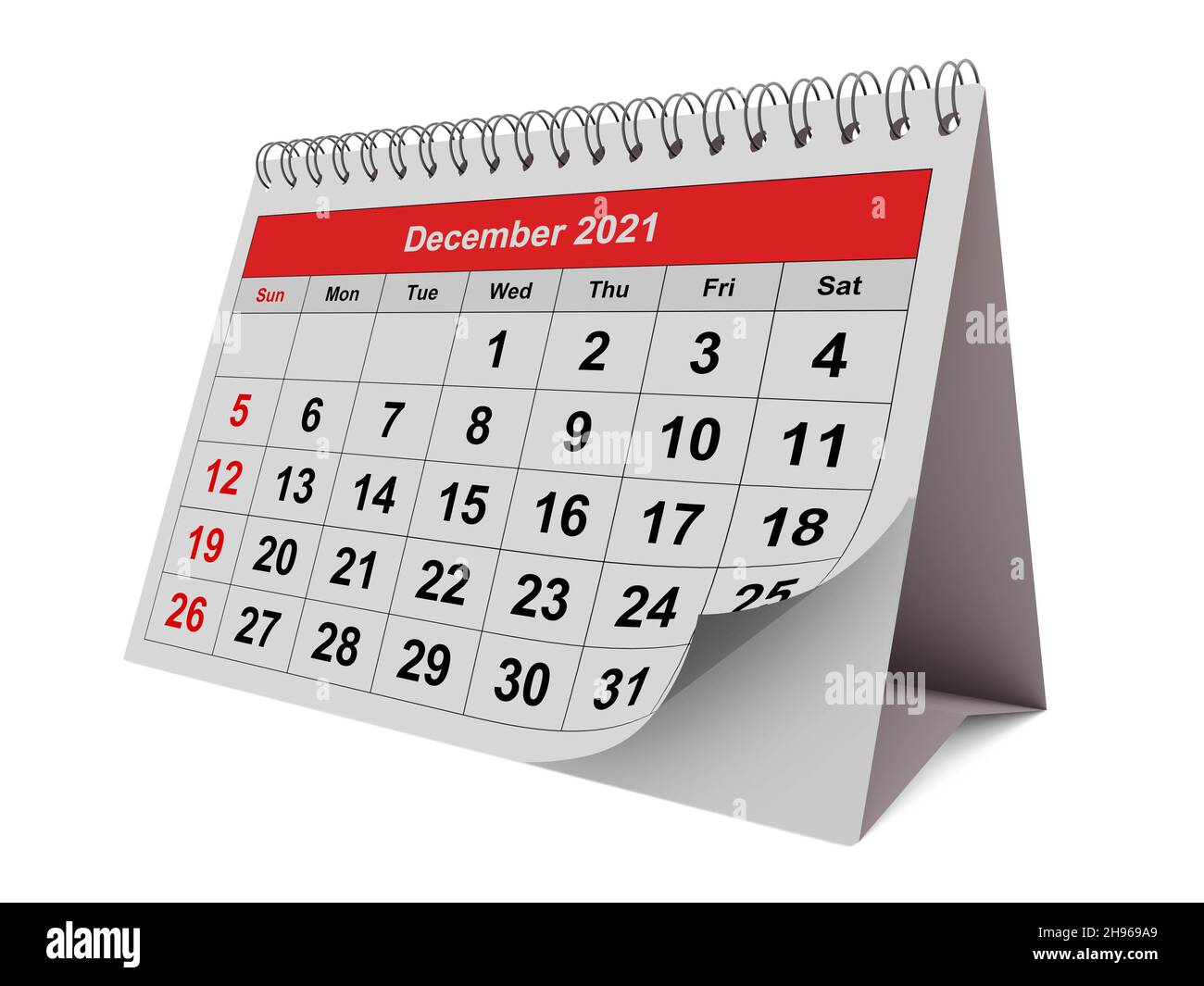One page of the annual business monthly calendar. Date - month December ...