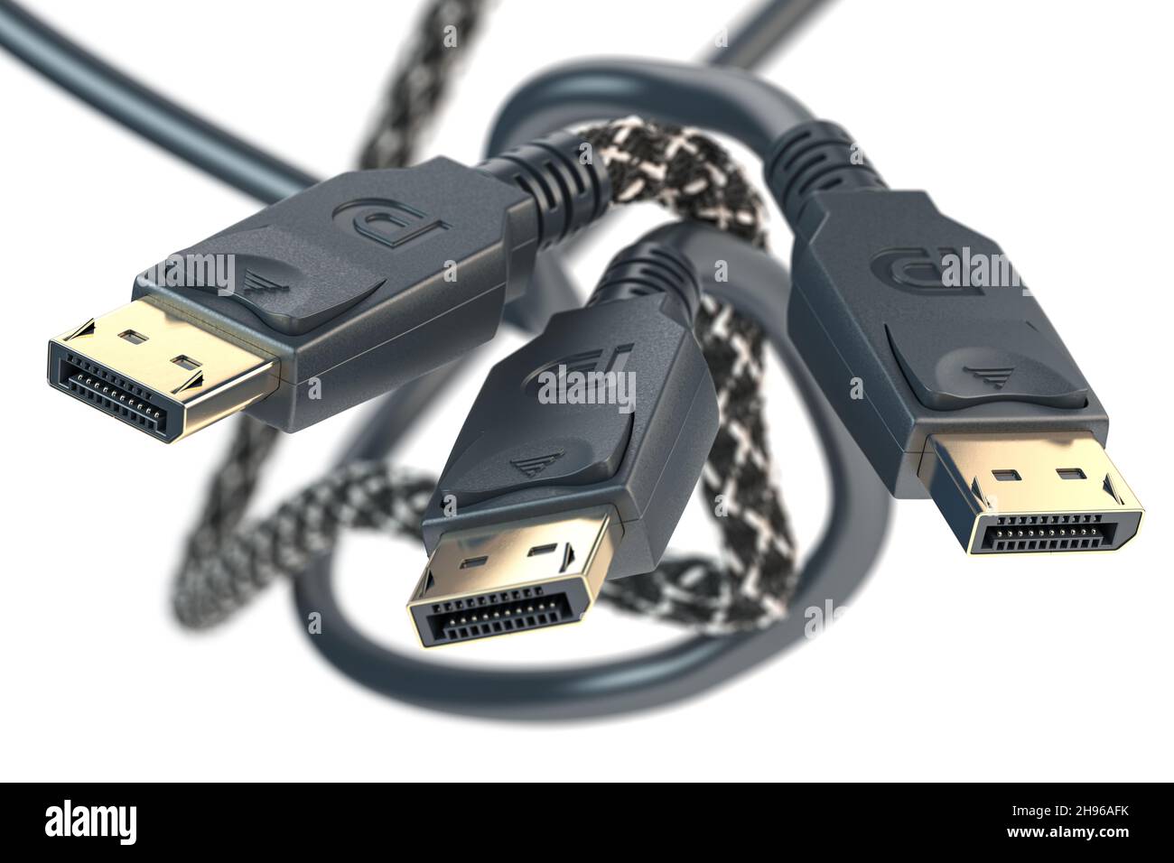 Display port DP cable video monitor connectors isolated on white. 3d ...