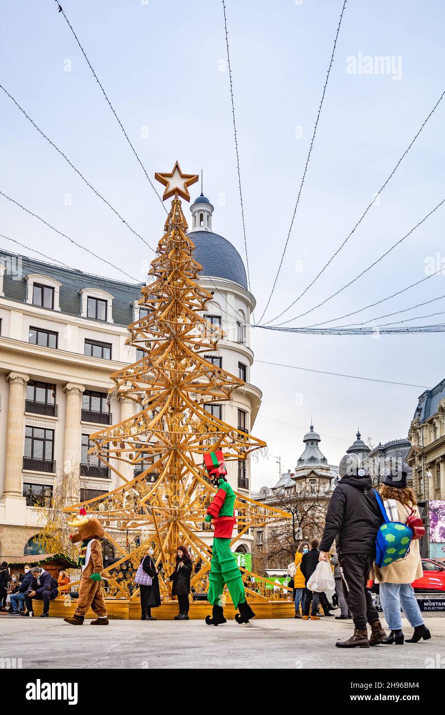 Bucharest, Romania - 12.03.2021: Christmas tree at Bucharest Christmas ...