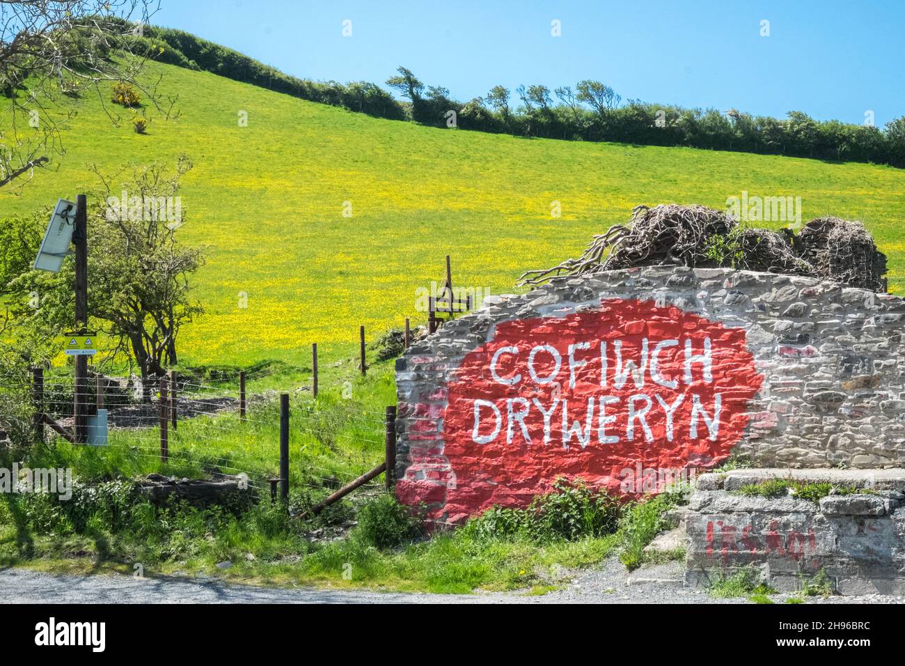 The Cofiwch Dryweryn mural,political,grafitti,on the A487 near ...