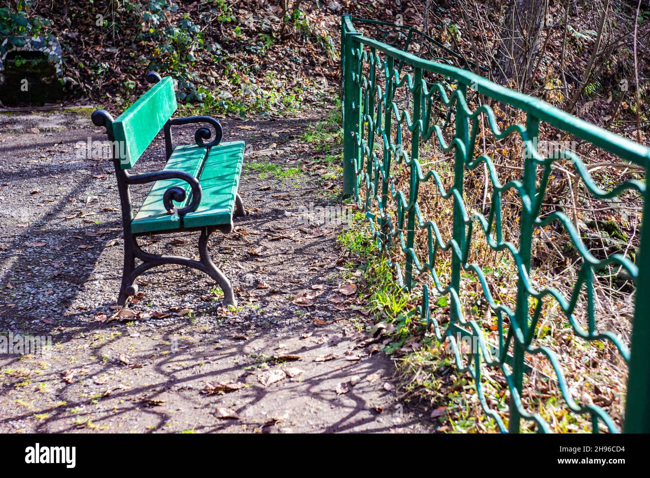 Famous park in city-resort with park bench and mineral water springs ...