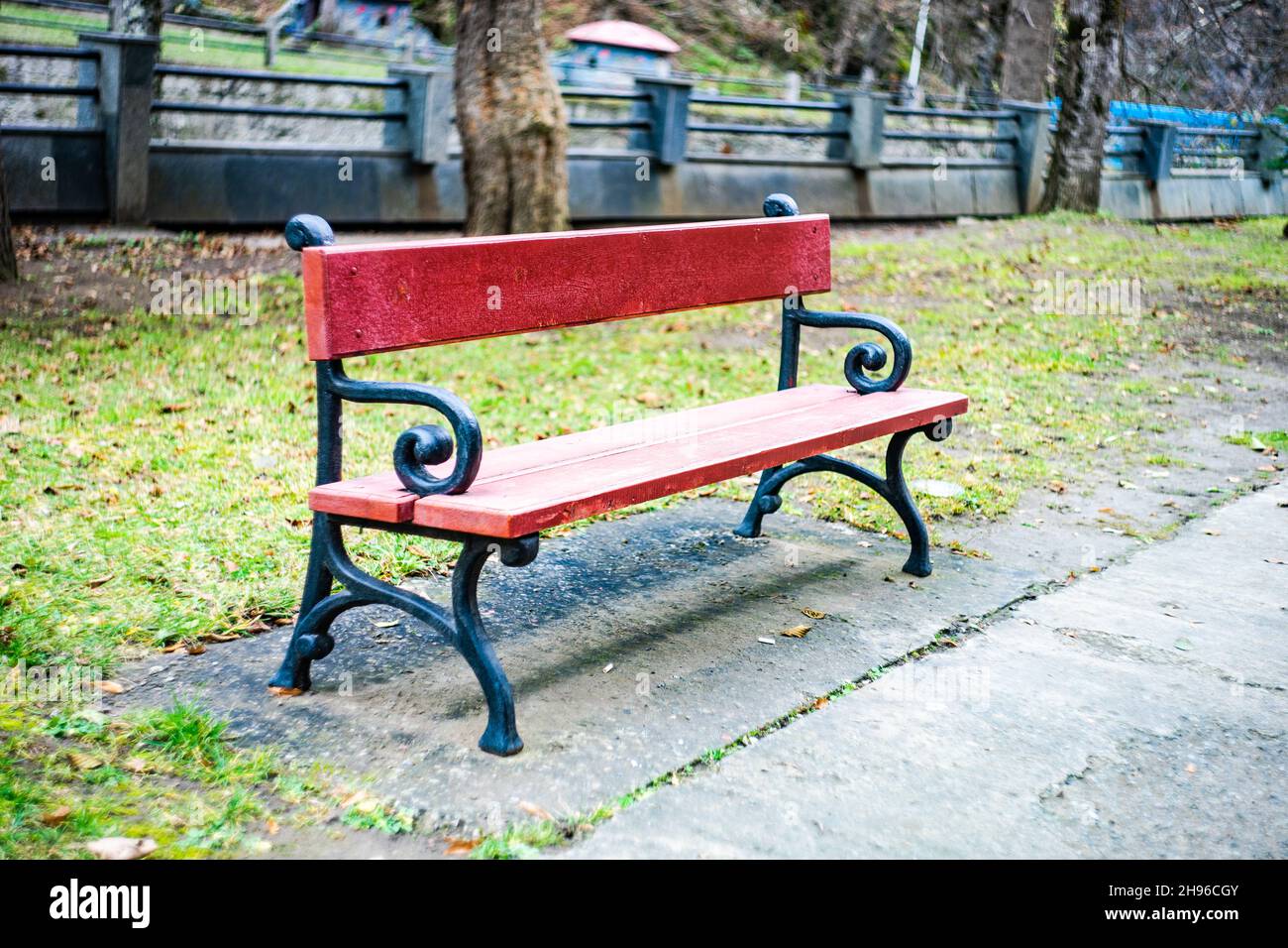 Famous park in city-resort with park bench and mineral water springs ...