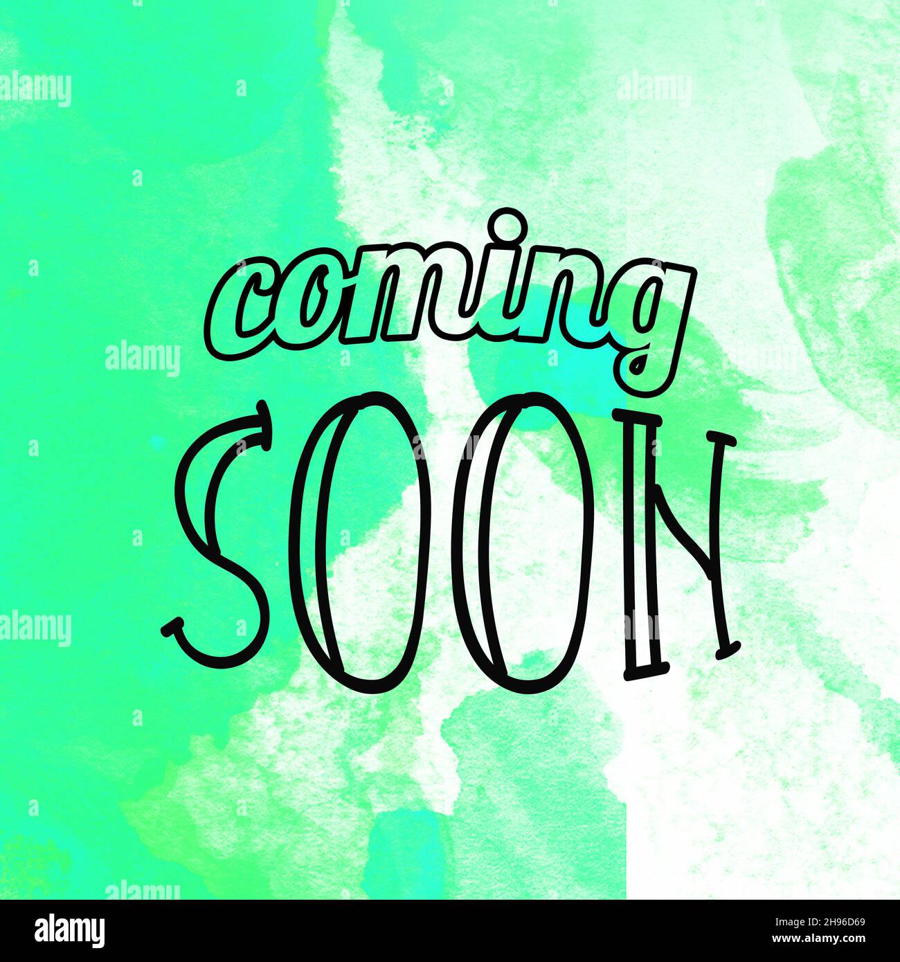 Coming soon words lettering written on watercolor creative background ...