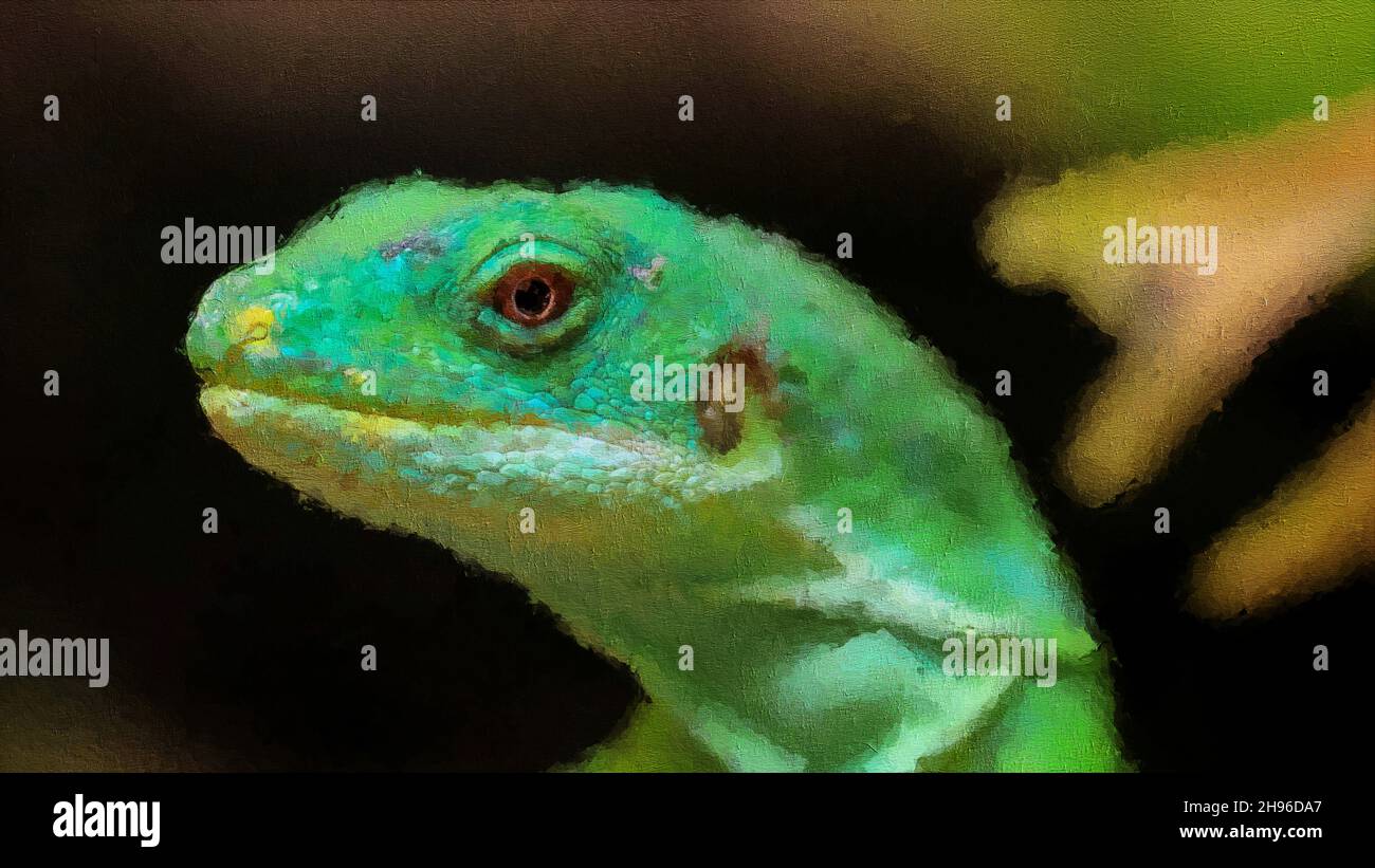 green lizard Pastel Canvas Oil Painting Stock Photo - Alamy