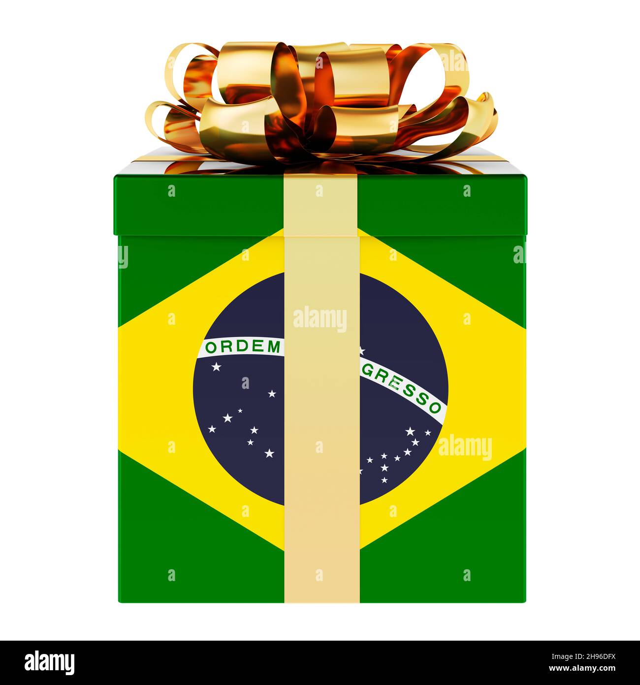 Gift box with Brazilian flag. Holiday in Brazil, concept. 3D rendering ...