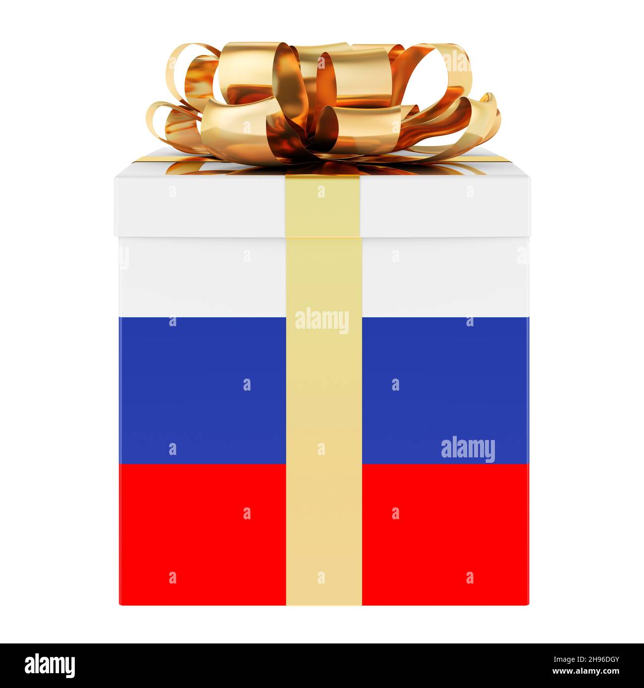 Gift box with Russian flag. Holiday in Russia, concept. 3D rendering ...