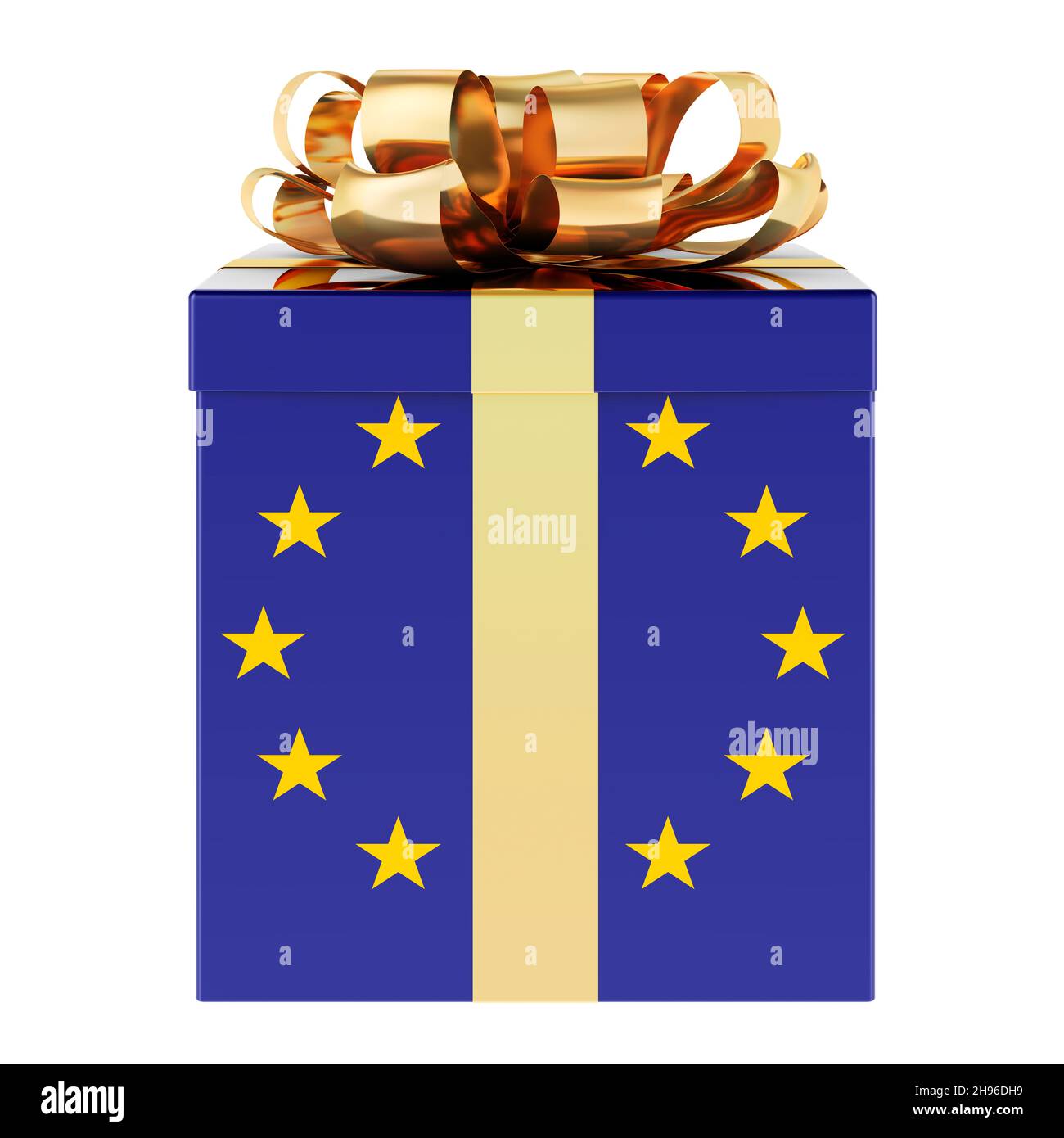 Gift box with the EU flag. Holiday in the European Union, concept. 3D ...
