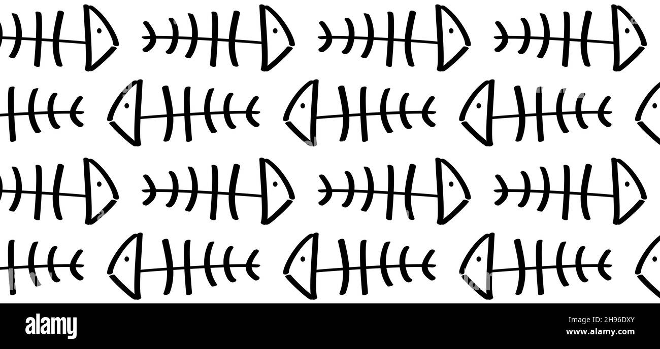 Cartoon fishbone print. Flat vector sea, ocean or water animal sign ...