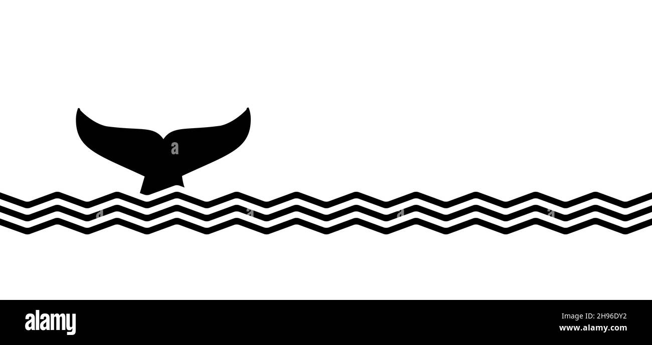 Whale tail line pattern. Jumping, swimming out or in the ocean water or ...