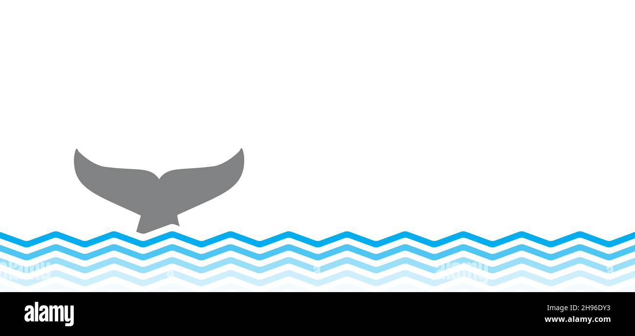 Whale tail line pattern. Jumping, swimming out or in the ocean water or ...