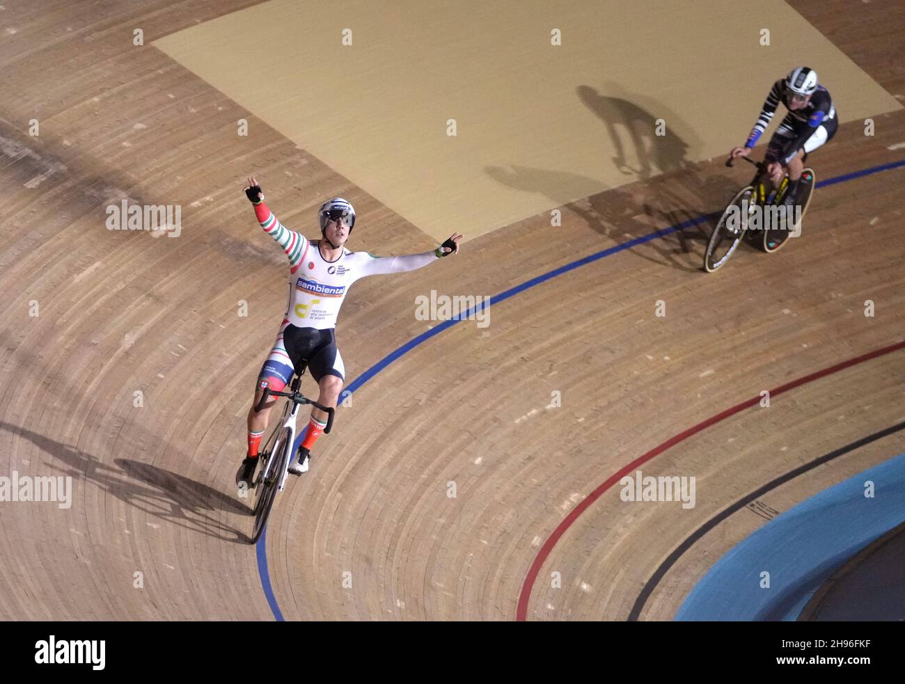 Portugal's Iuri Leitao (left) celebrates victory in the Men's ...