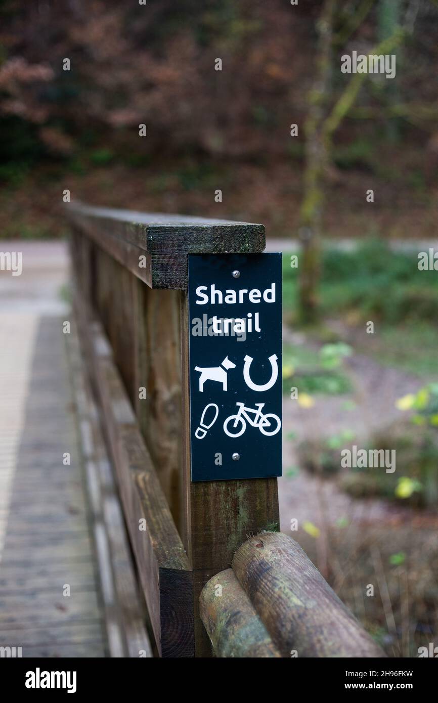 Pathway with a sign saying shared trail Stock Photo - Alamy