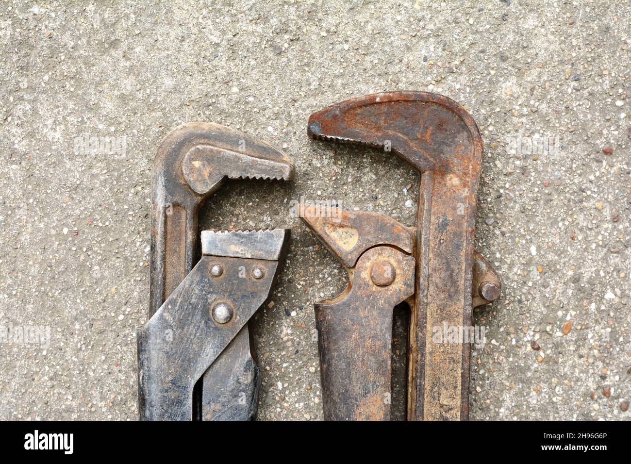 Old vintage rusty pipe wrench Stock Photo - Alamy