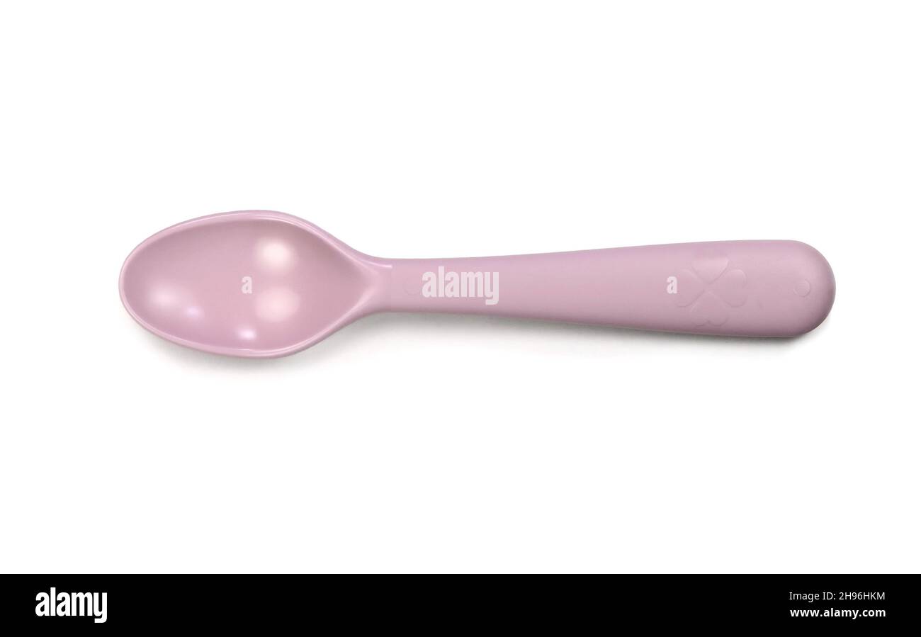 Pink plastic spoon isolated on white background . Baby spoon Stock ...