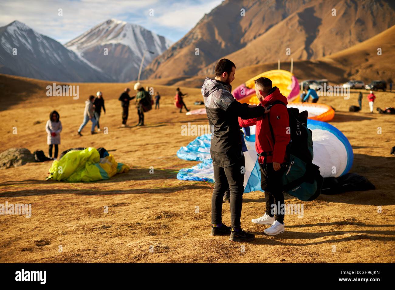 GUDAURI, GEORGIA - november 17, 2021: Pilot prepares for flight on a ...