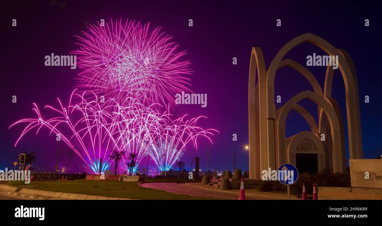Fire works at Doha Corniche Stock Photo - Alamy
