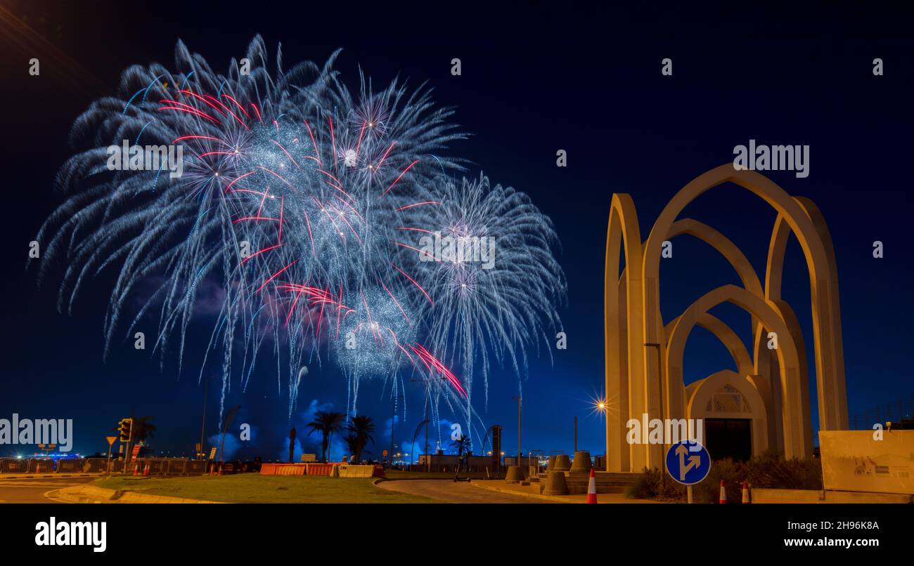 Fire works at Doha Corniche Stock Photo - Alamy