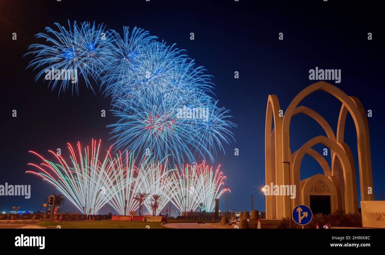Fire works at Doha Corniche Stock Photo - Alamy