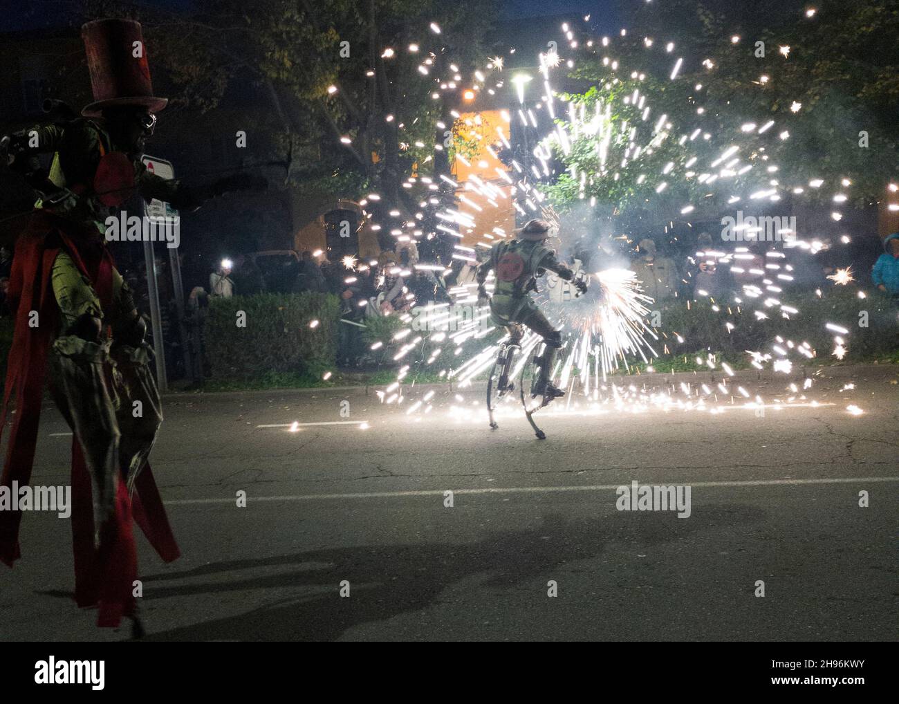 Magical autumn parade Hervas fireworks man with stilts 5 Stock Photo ...