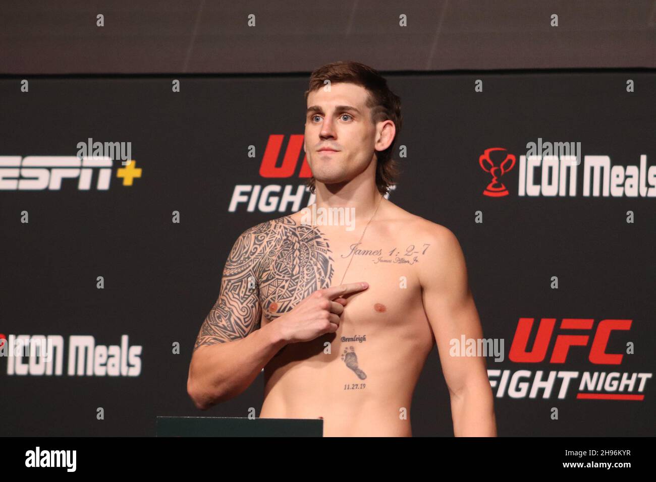 LAS VEGAS, NV - DECEMBER 3: Brendan Allen poses on the scale during the ...