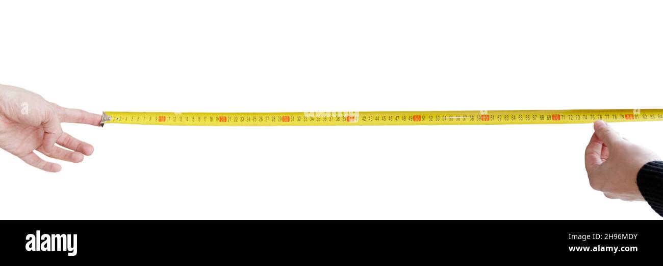 measuring tool in hand completely isolated on white background and much ...