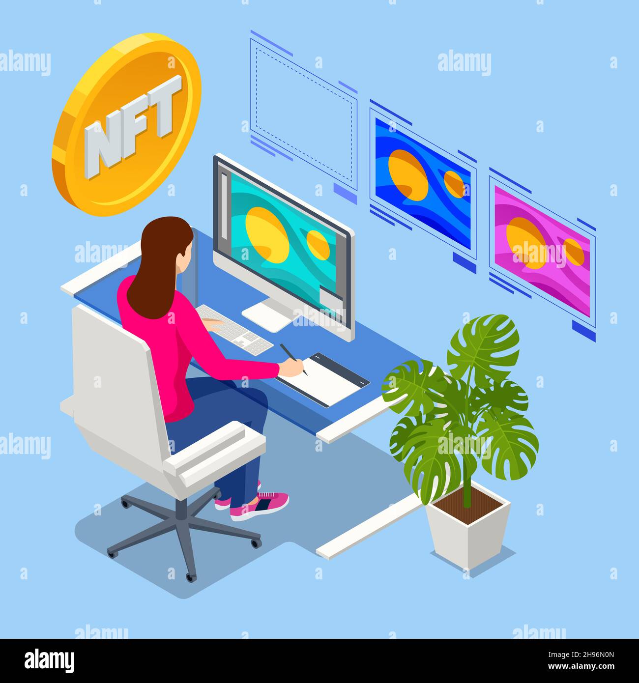 Isometric NFT Non-fungible token is a unique and non-interchangeable unit of data stored on a ...