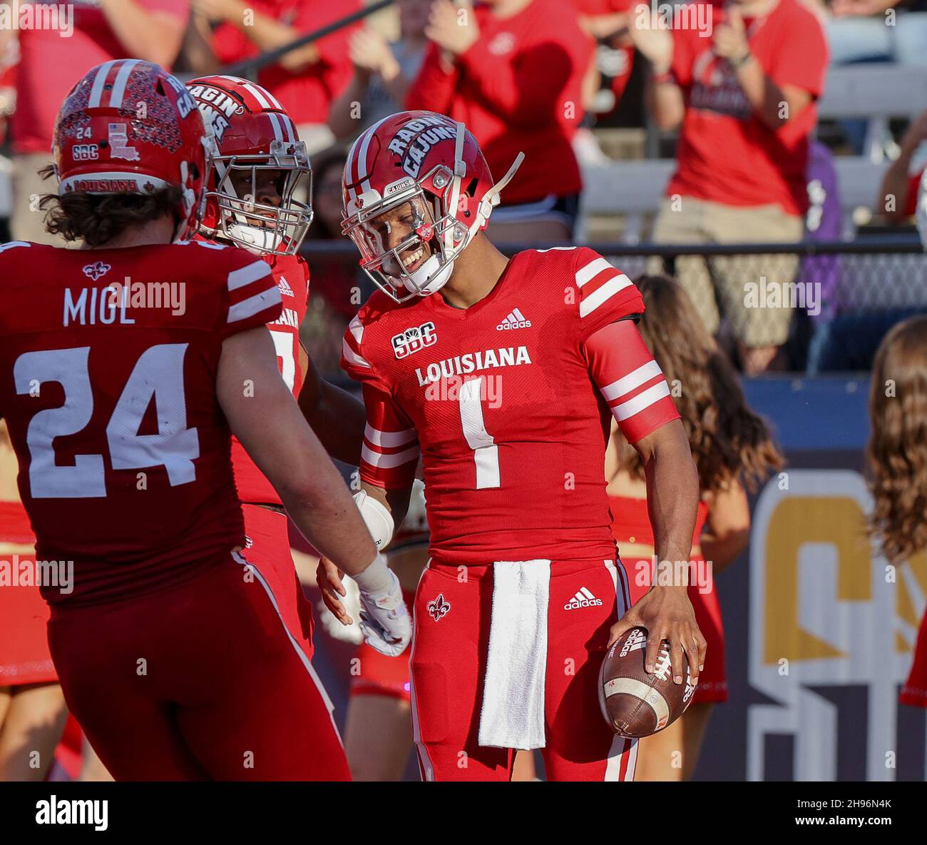 Lafayette, LA, USA. 4th Dec, 2021. Louisiana QB Levi Lewis #1 is ...