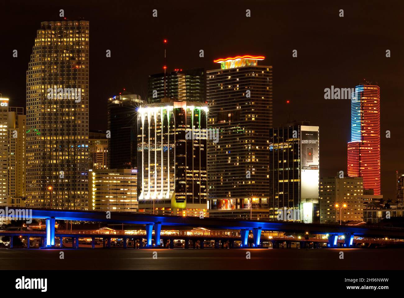 Cityscape of Miami, Florida at night Stock Photo - Alamy