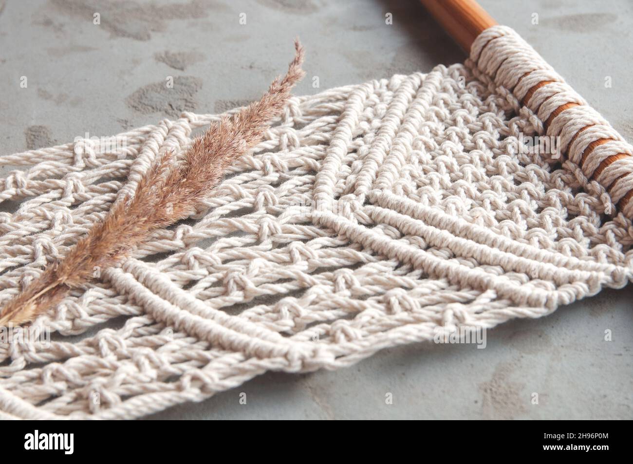 Close-up hand made macrame texture pattern. Cotton cord and macrame ...
