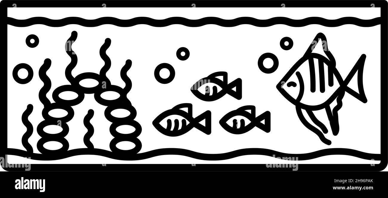 Aquarium linear icon. Flat line illustration. Fishkeeping. Fish tank ...