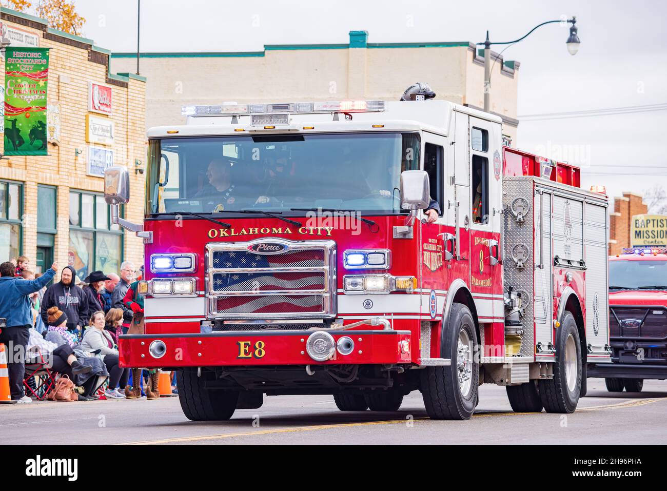 Oklahoma, DEC 4, 2021 - Fire truck in Cowboy Christmas Parade Stock ...