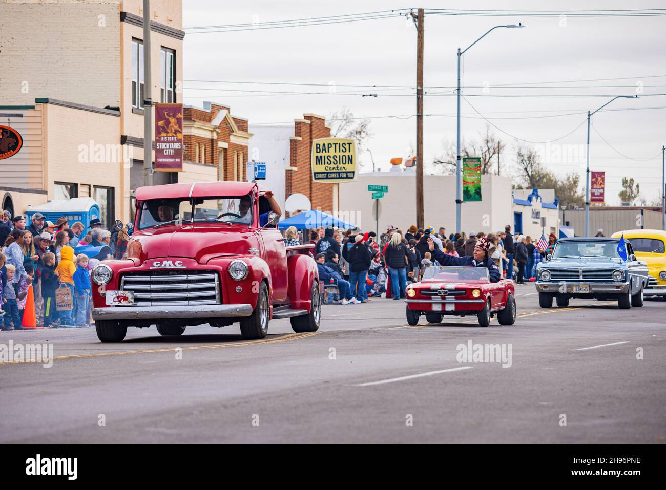 Oklahoma, DEC 4, 2021 - Miniature car driving in Cowboy Christmas ...