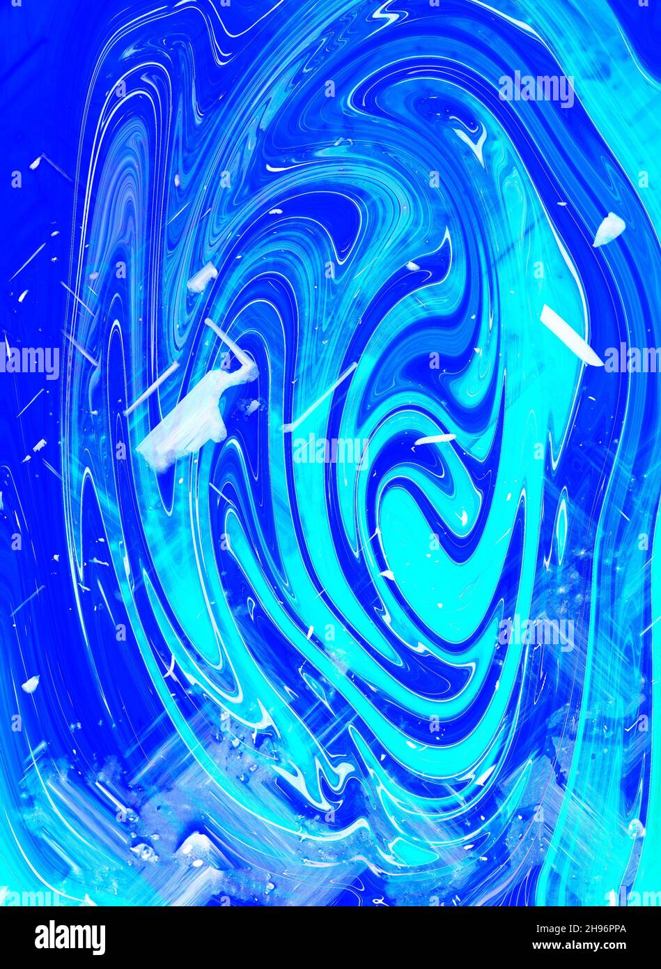 Vertical watercolor texture with swirling waves in light and dark blue ...