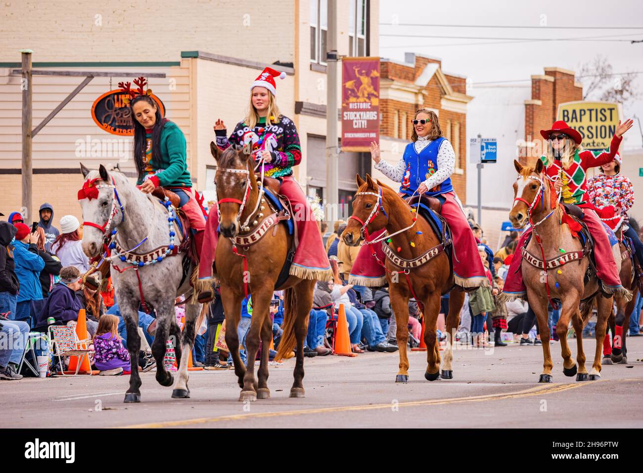 Oklahoma, DEC 4, 2021 - Cowboy and cowgirl riding horse in Cowboy ...