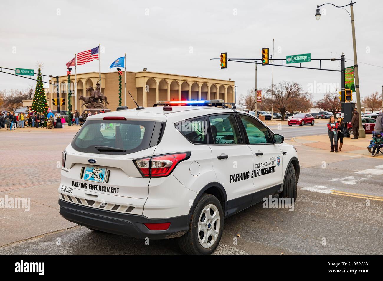 Oklahoma, DEC 4, 2021 - Police car in the Cowboy Christmas Parade Stock ...