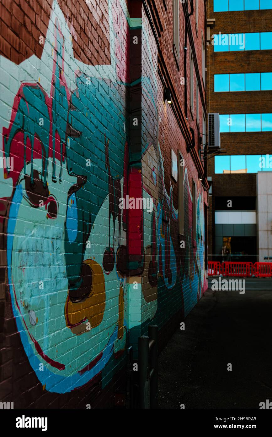 CALGARY, CANADA - Oct 26, 2021: A colourful graffiti painting on the ...