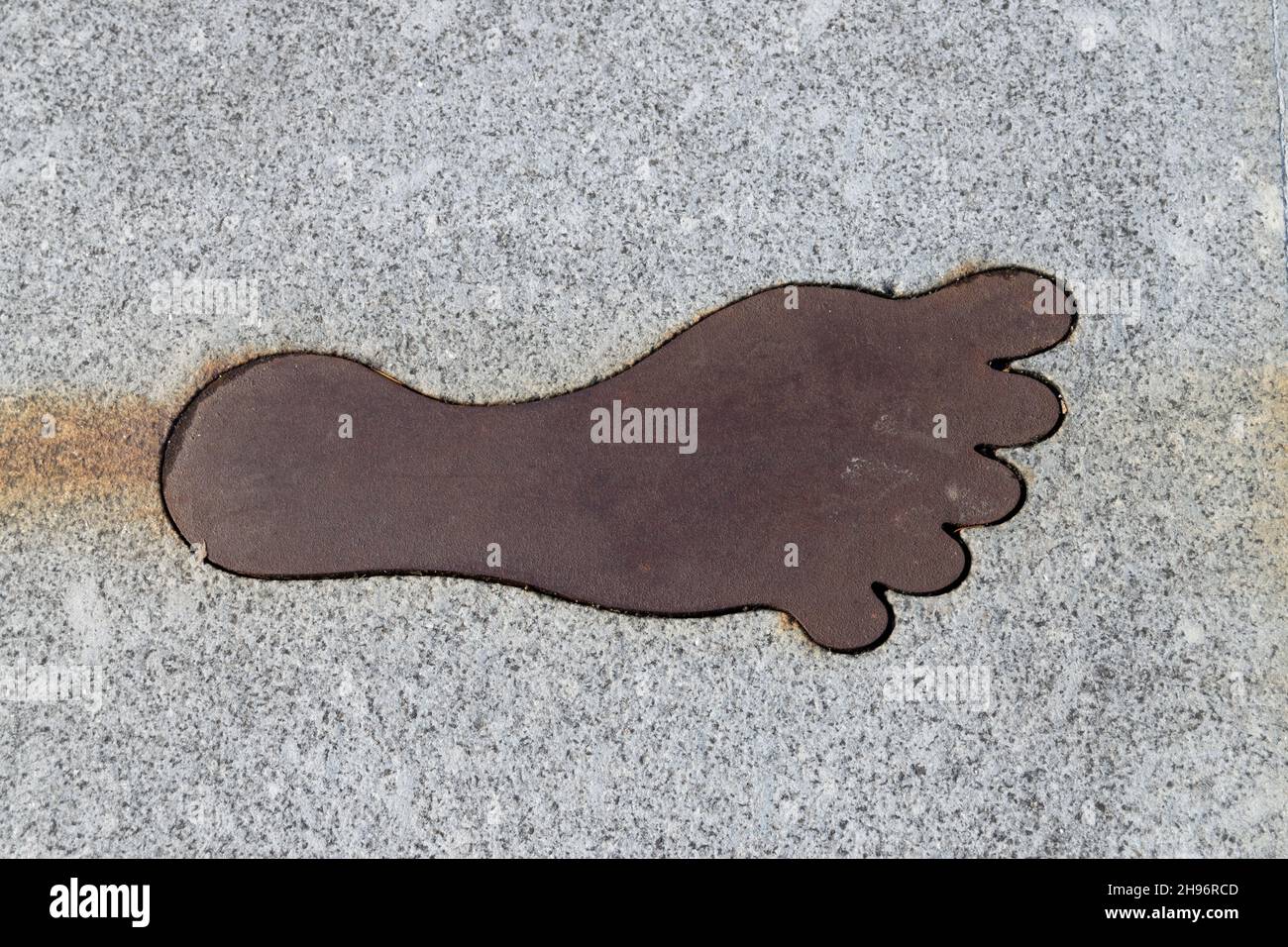 Pilgrimage symbol, iron foot on the concrete floor founded in Portugal ...