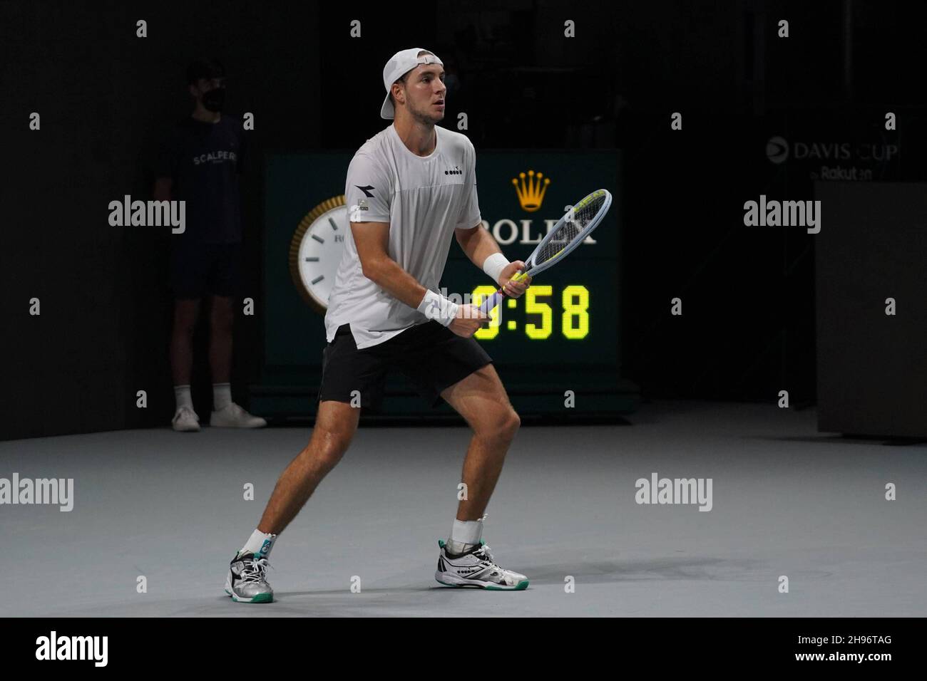 Tennis match Jan-Lennard Struff vs Danil Medvedev at Madrid Arena on December 3, 2021 in Madrid ...