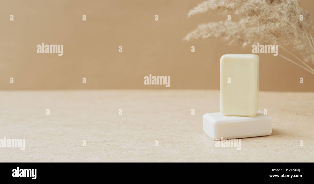 Bars of soap made from natural raw materials beige background. Organic ...