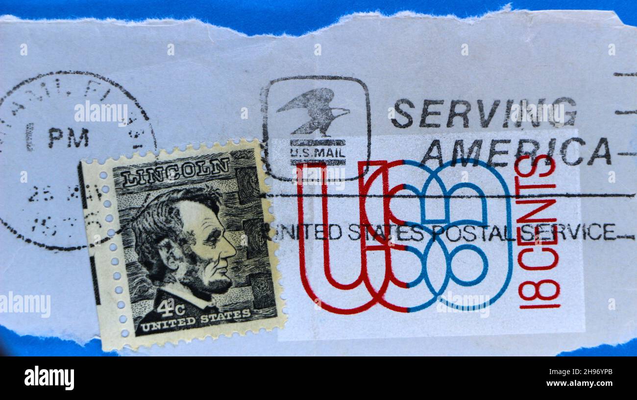 Photo of an American Abraham Lincoln 4 cent postage stamp with an ...