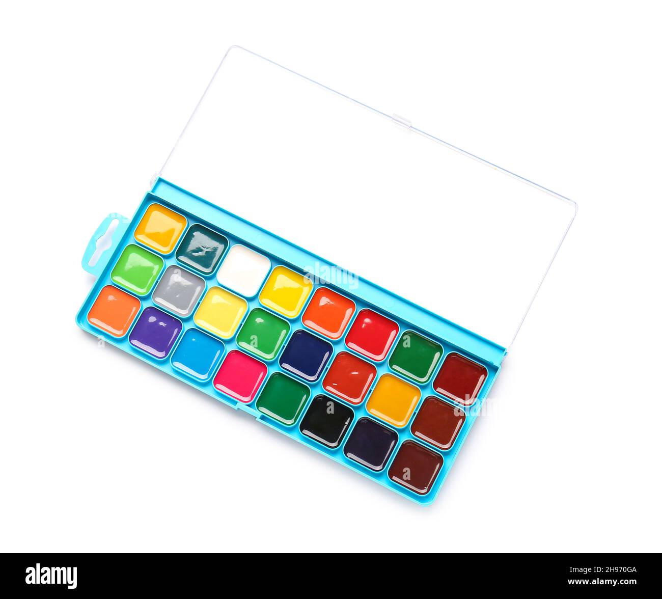 Plastic box with watercolor paints on white background Stock Photo - Alamy