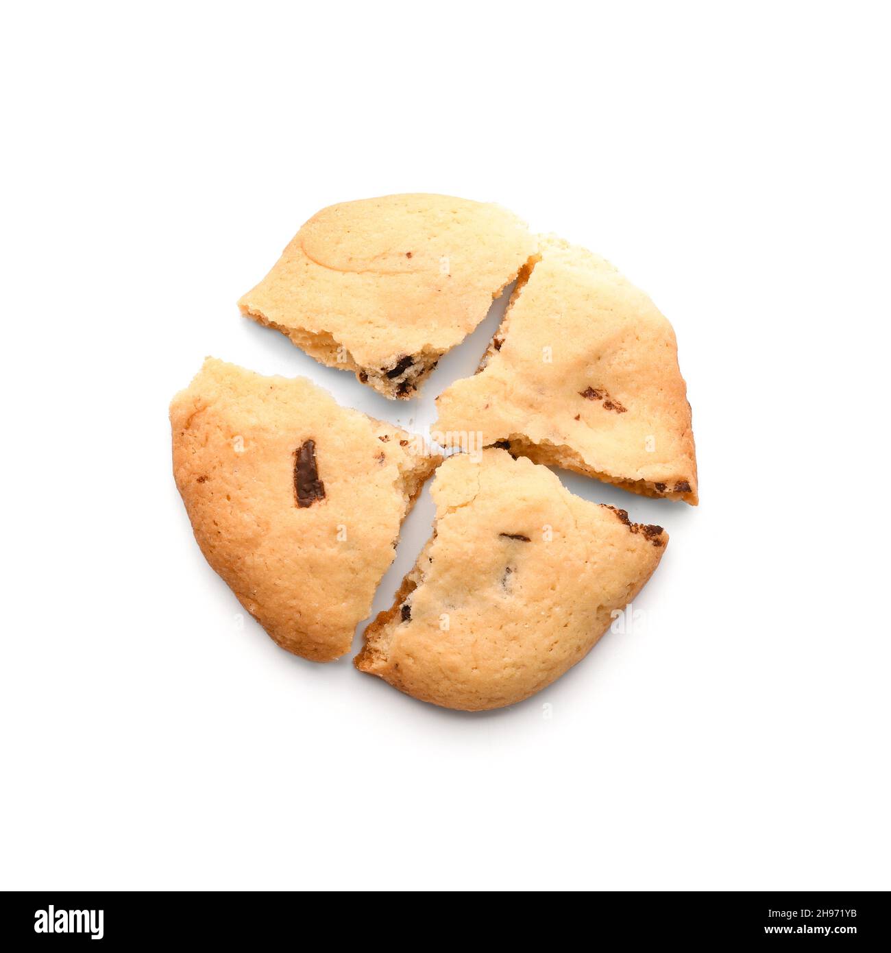 Broken cookie with chocolate chips on white background Stock Photo - Alamy