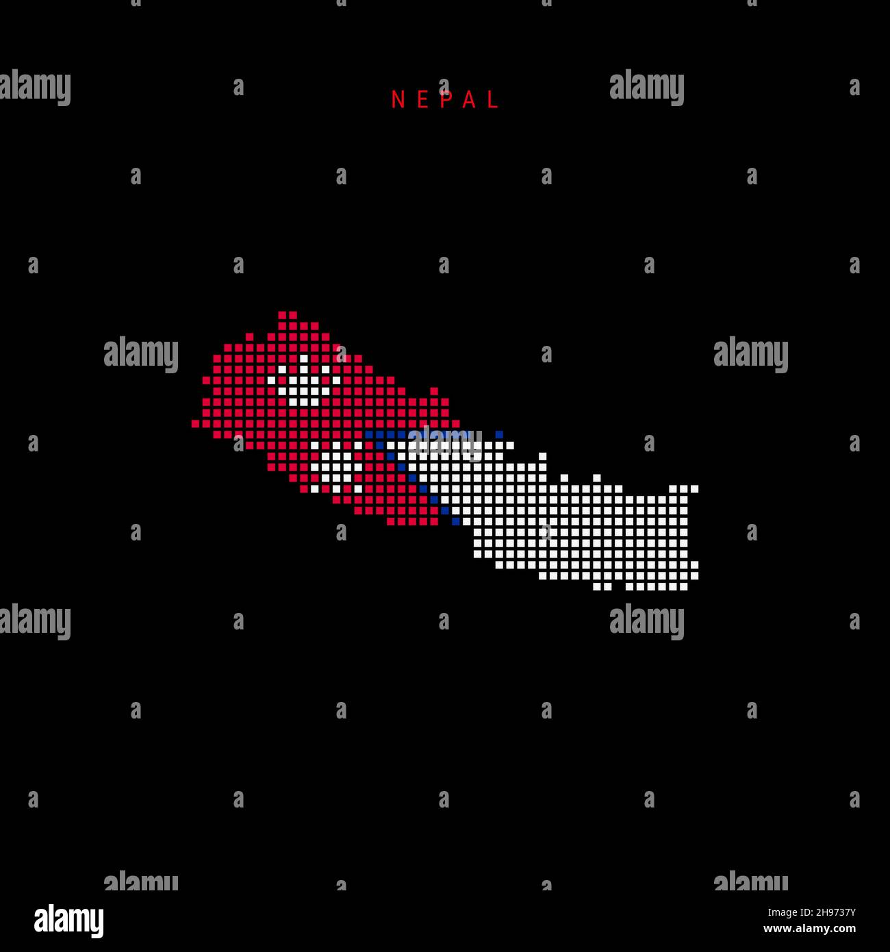 Square dots pattern map of Nepal. Nepali dotted pixel map with national flag colors isolated on ...