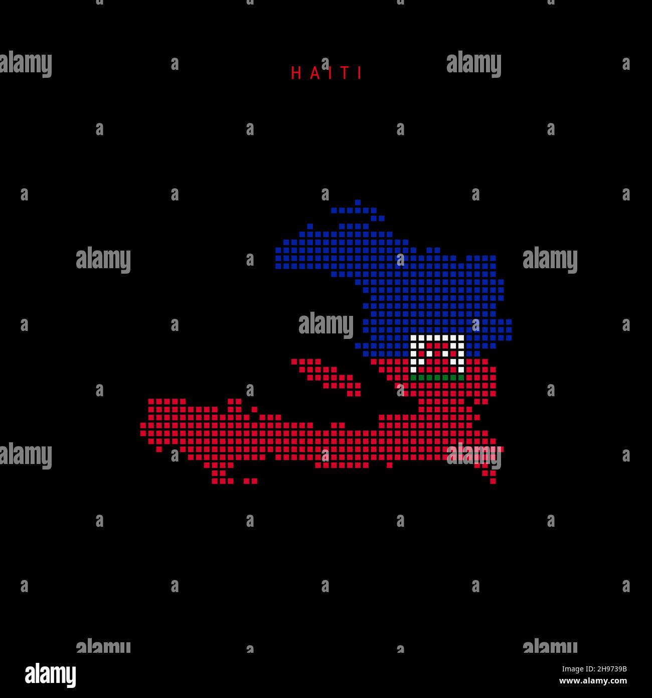 Square dots pattern map of Haiti. Haitian dotted pixel map with national flag colors isolated on ...