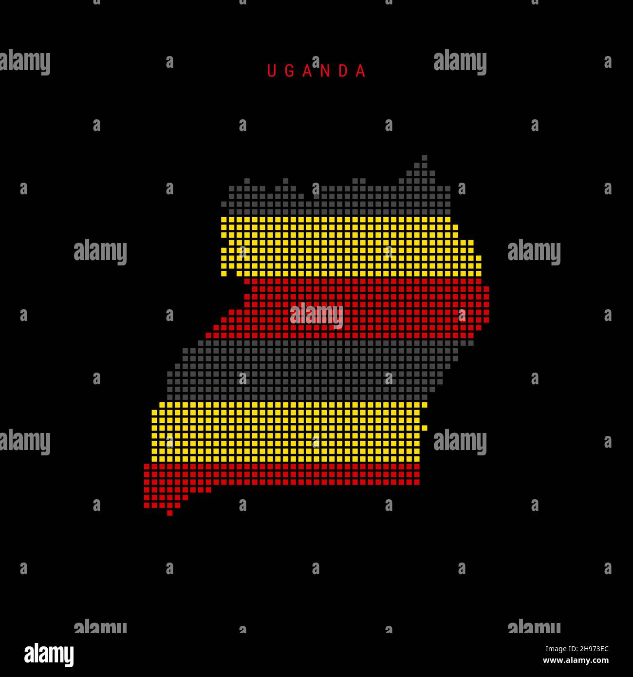 Square dots pattern map of Uganda. Ugandan dotted pixel map with ...