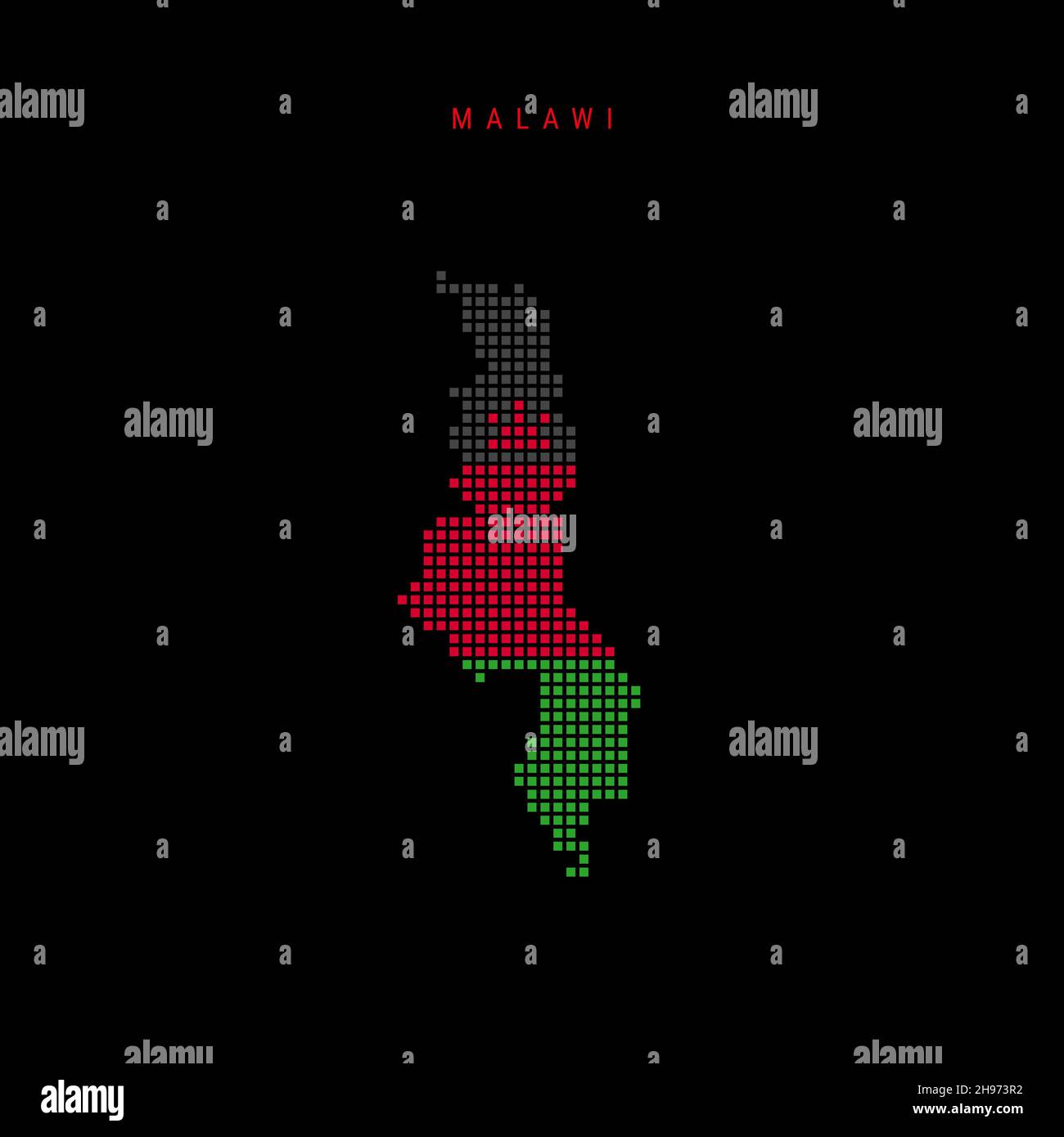 Square dots pattern map of Malawi. Malawian dotted pixel map with national flag colors isolated ...