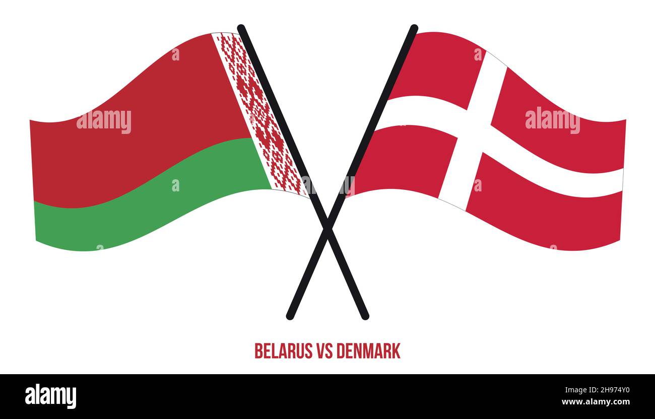 Belarus and Denmark Flags Crossed And Waving Flat Style. Official ...