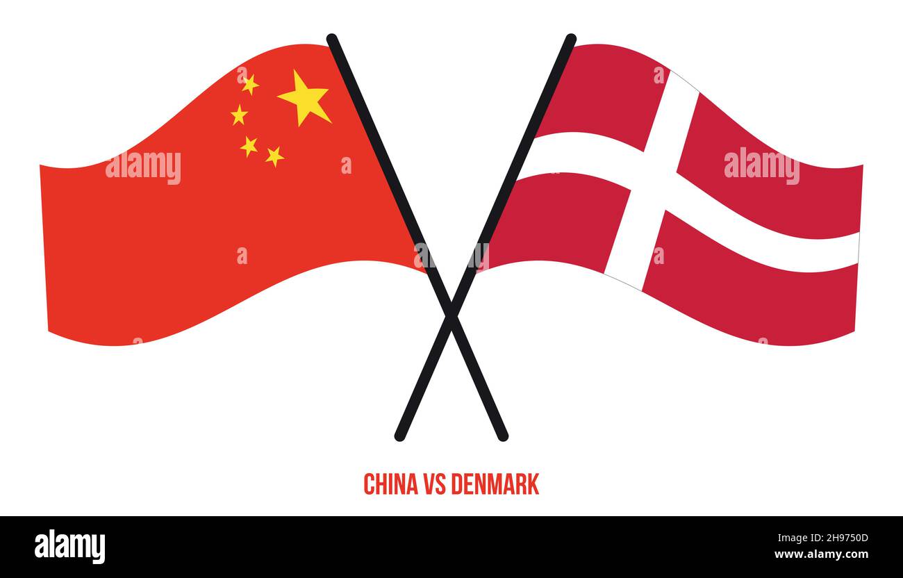 China and Denmark Flags Crossed And Waving Flat Style. Official ...